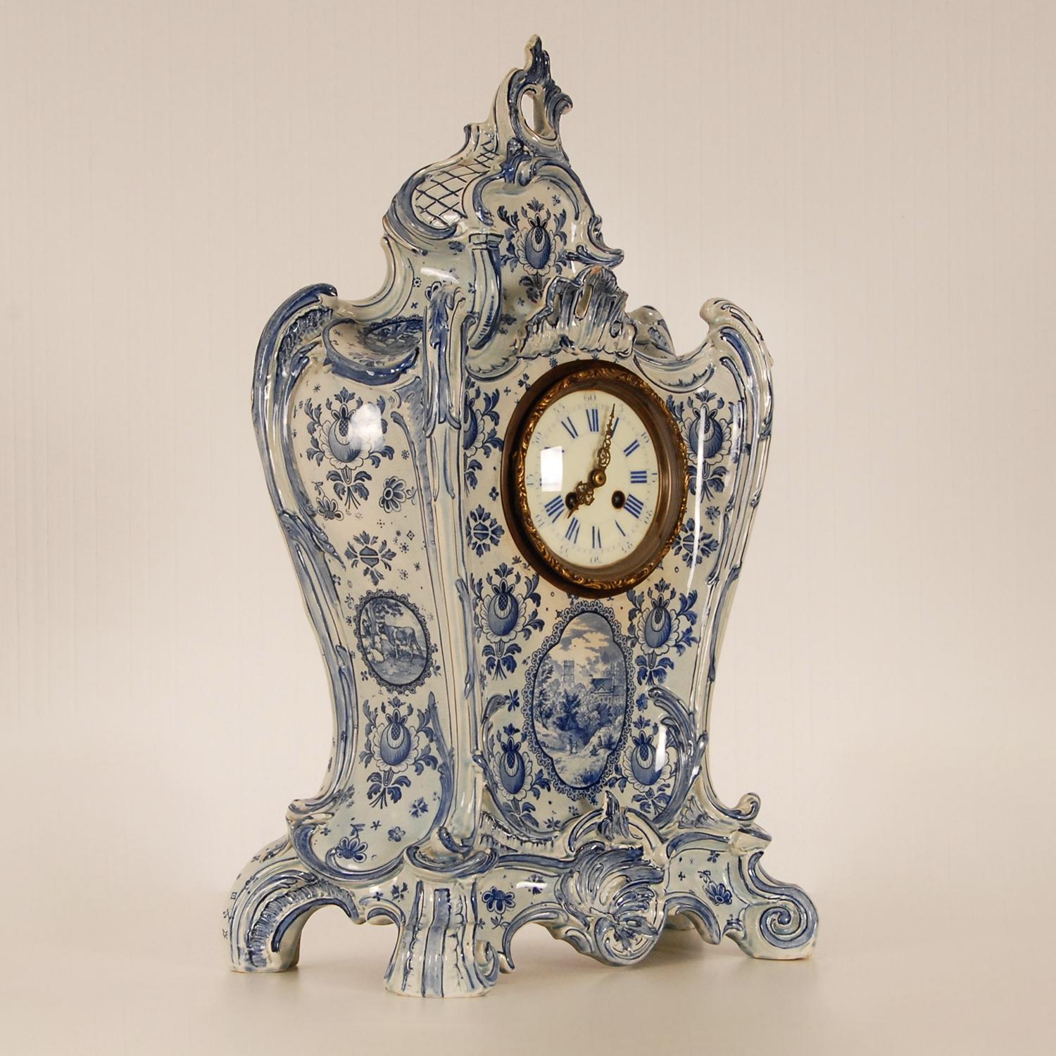Antique Rococo Delft Vases Pendulum Clock Garniture Tall Delftware 3 ...