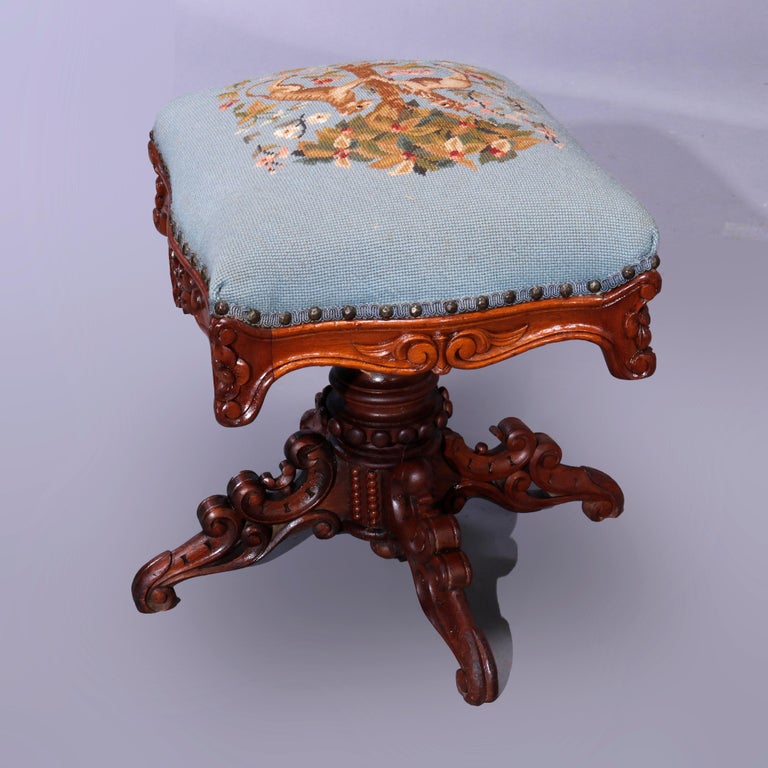 Antique Rococo Needlepoint and Walnut Revolving Stool, Unicorn and ...