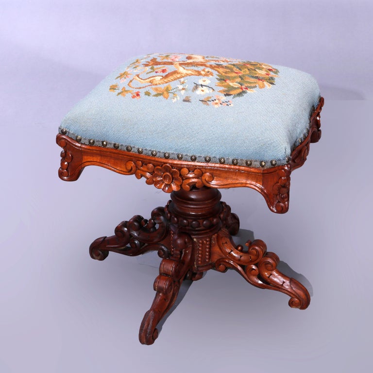 Antique Rococo Needlepoint and Walnut Revolving Stool, Unicorn and ...