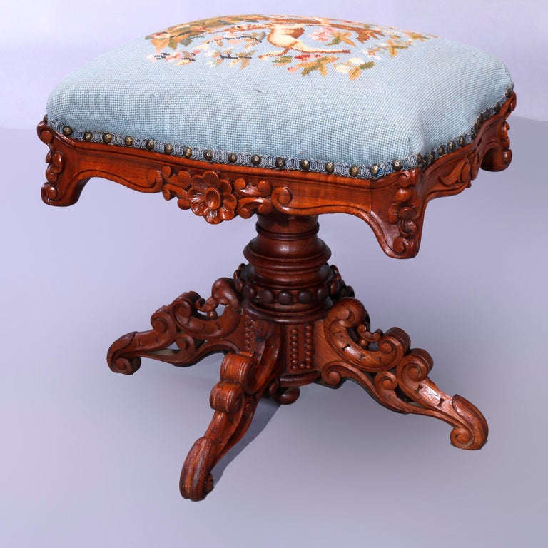Antique Rococo Needlepoint and Walnut Revolving Stool, Unicorn and ...