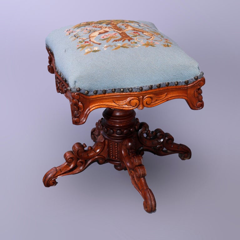 Antique Rococo Needlepoint and Walnut Revolving Stool, Unicorn and ...