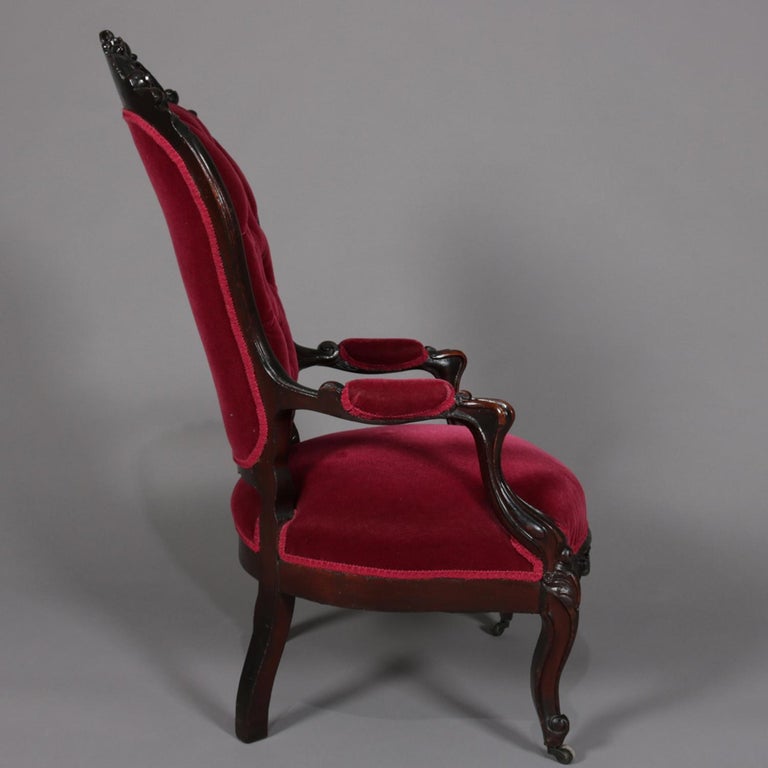 Antique Rococo Revival Carved Walnut and Velvet Button Back Parlor ...