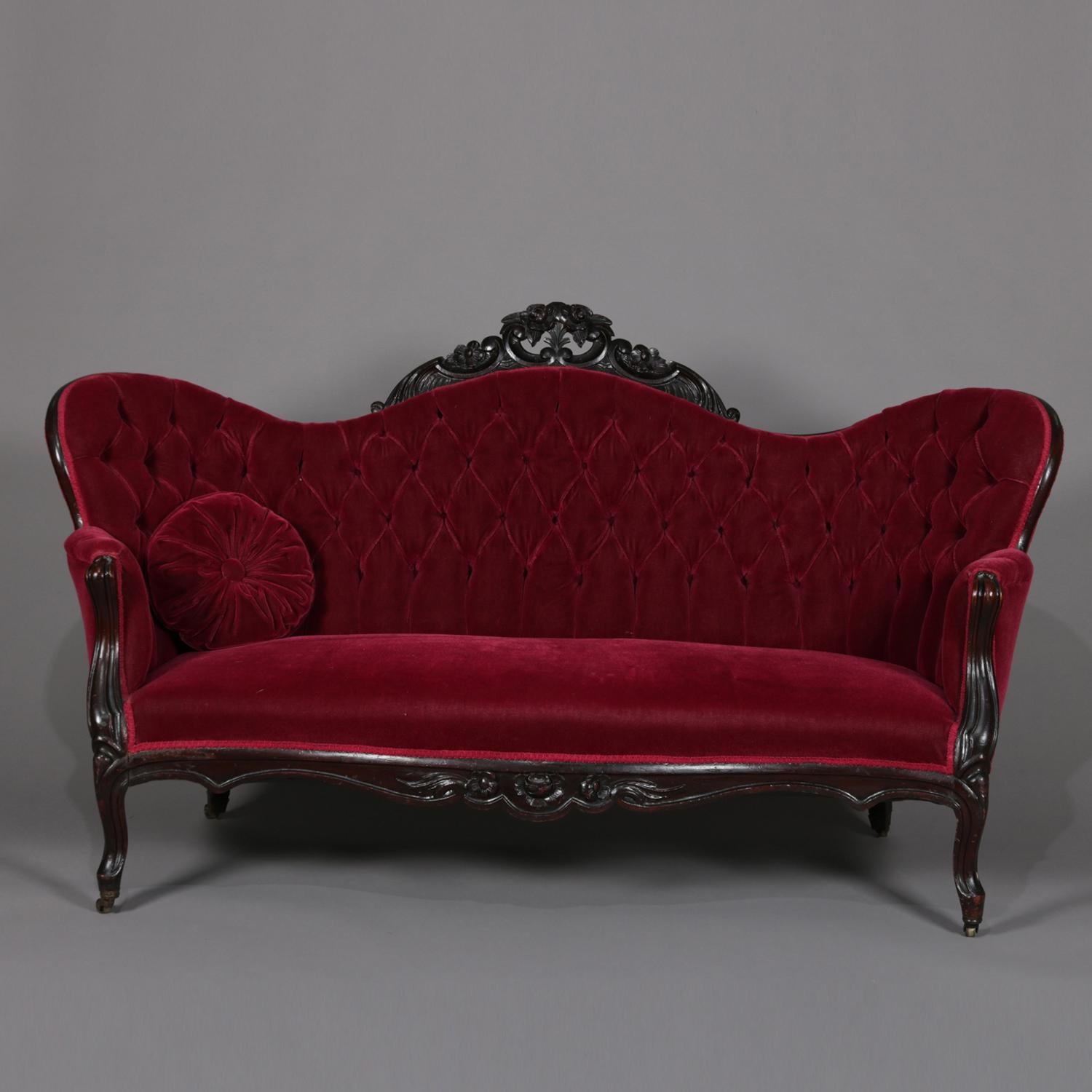 Antique Rococo Revival Carved Walnut and Velvet Button Back Parlor ...