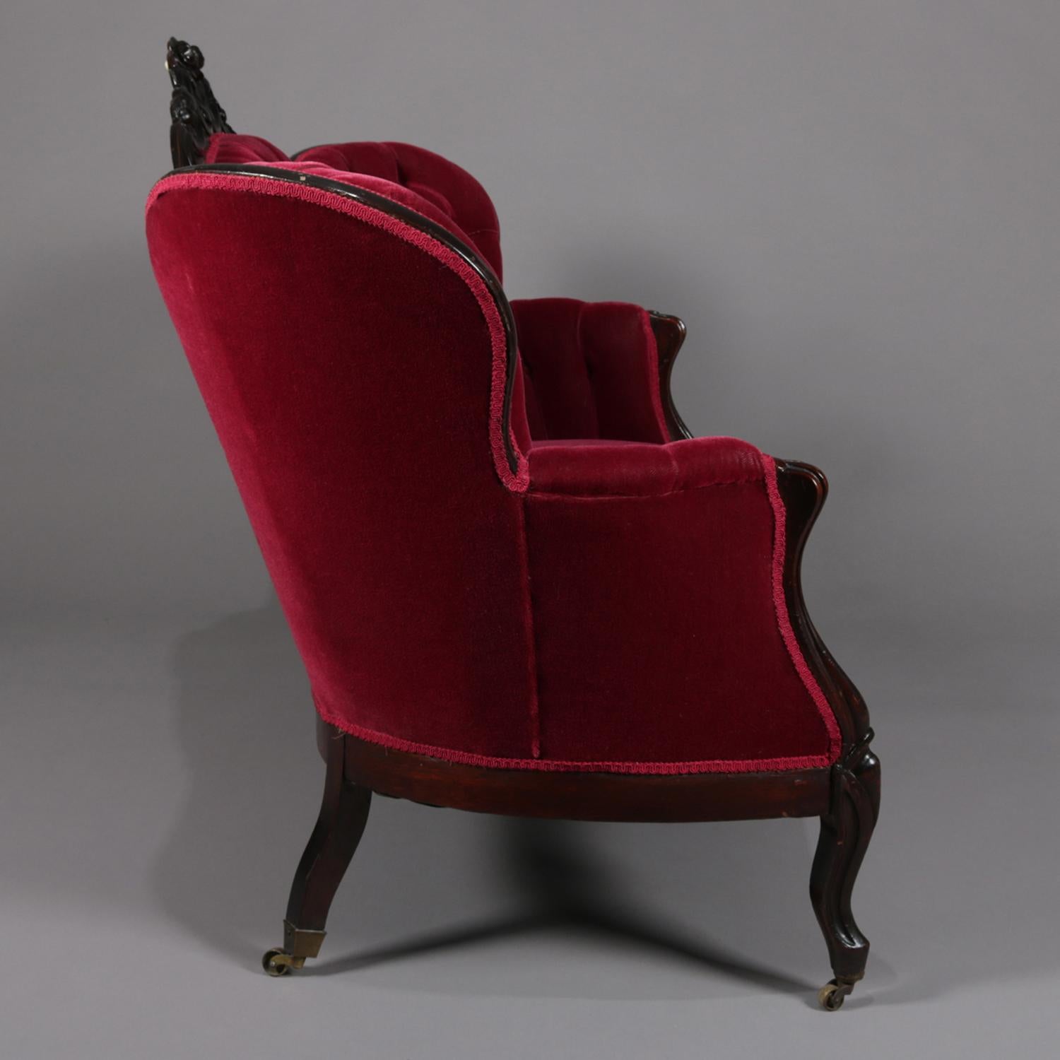 Antique Rococo Revival Carved Walnut and Velvet Button Back Parlor ...