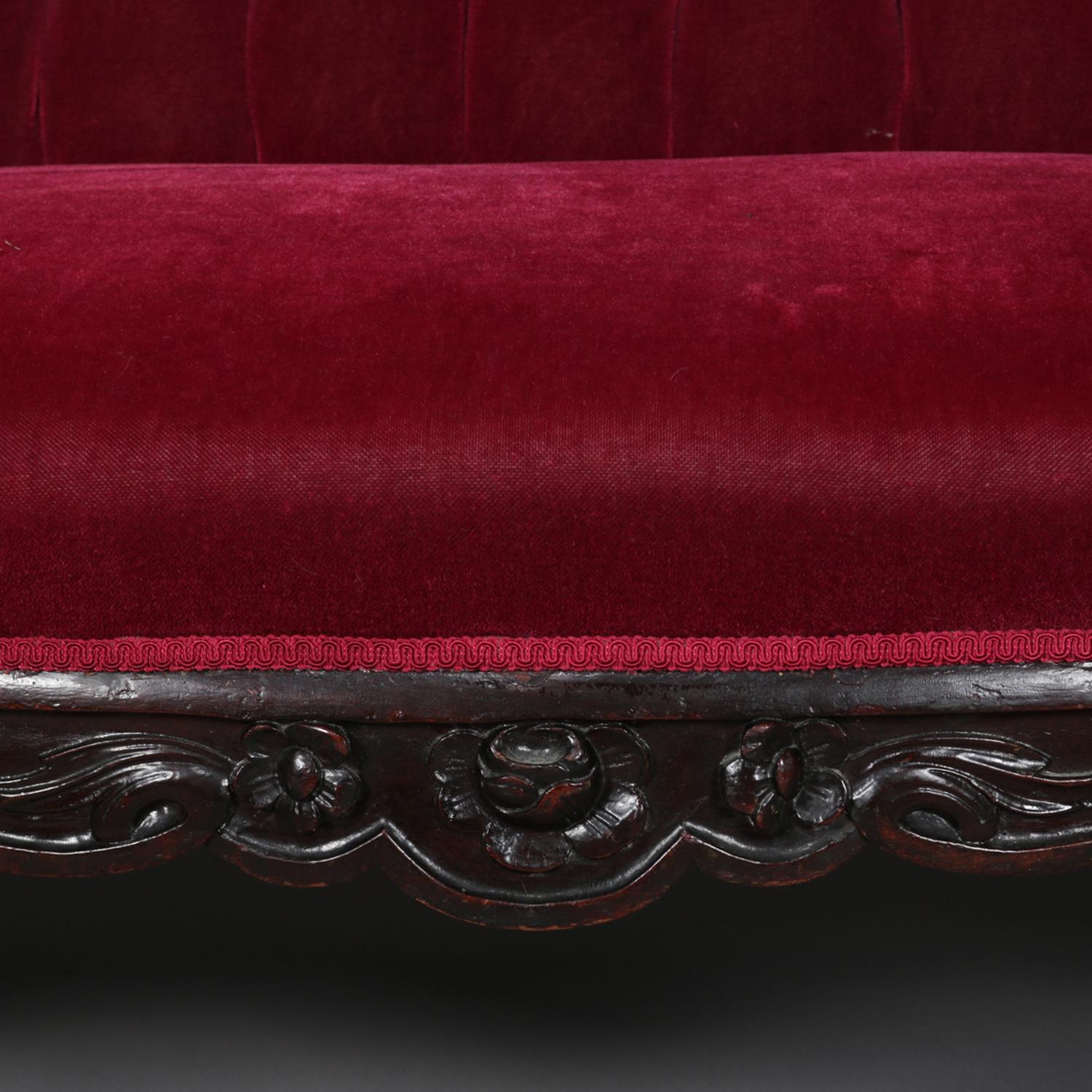 Antique Rococo Revival Carved Walnut and Velvet Button Back Parlor ...
