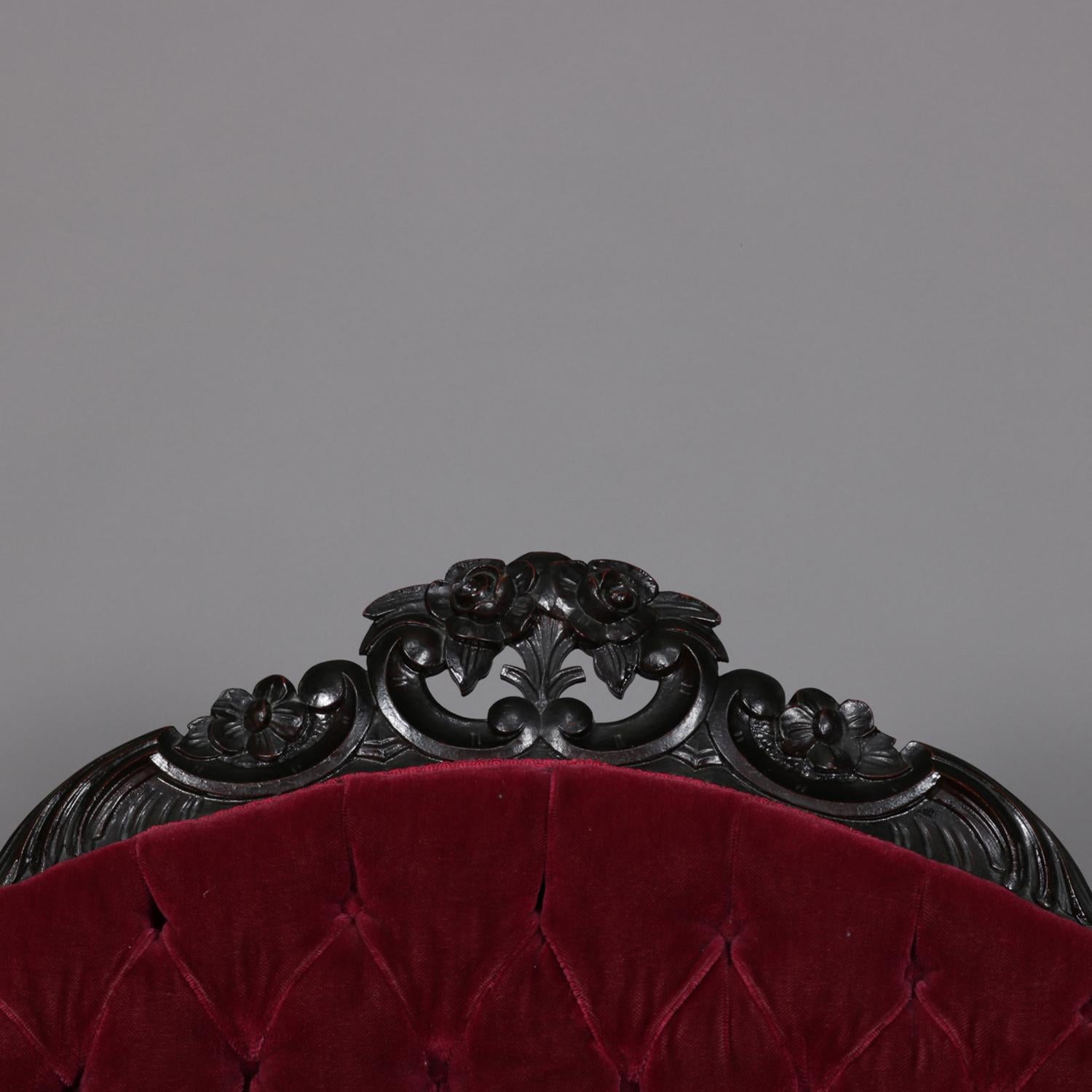 Antique Rococo Revival Carved Walnut and Velvet Button Back Parlor ...