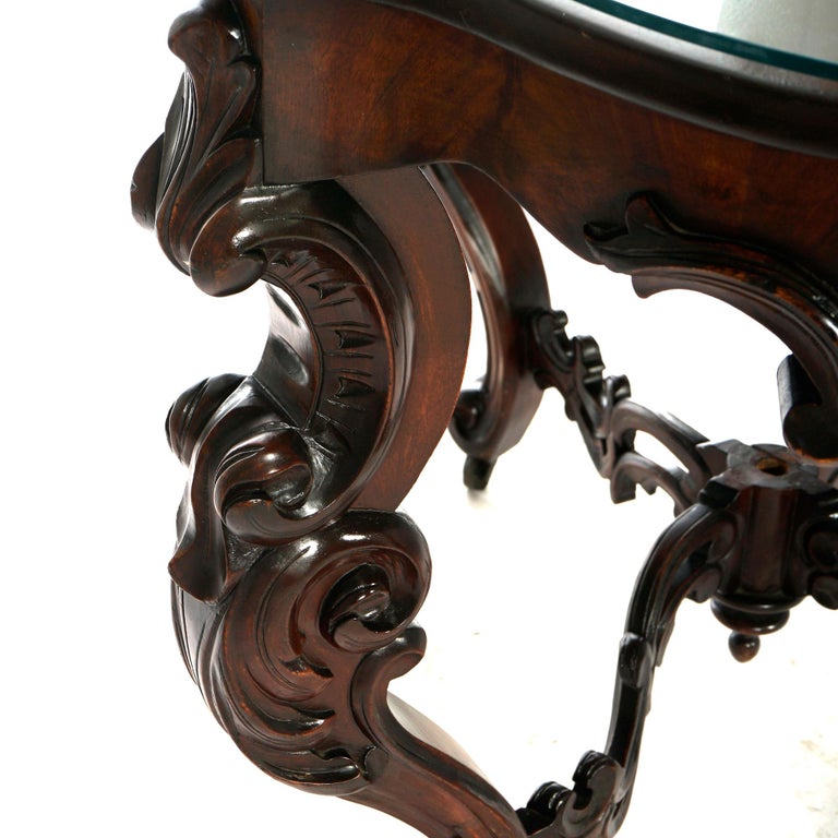 Antique Rococo Revival Carved Walnut and Marble Turtle Top Parlor Table ...