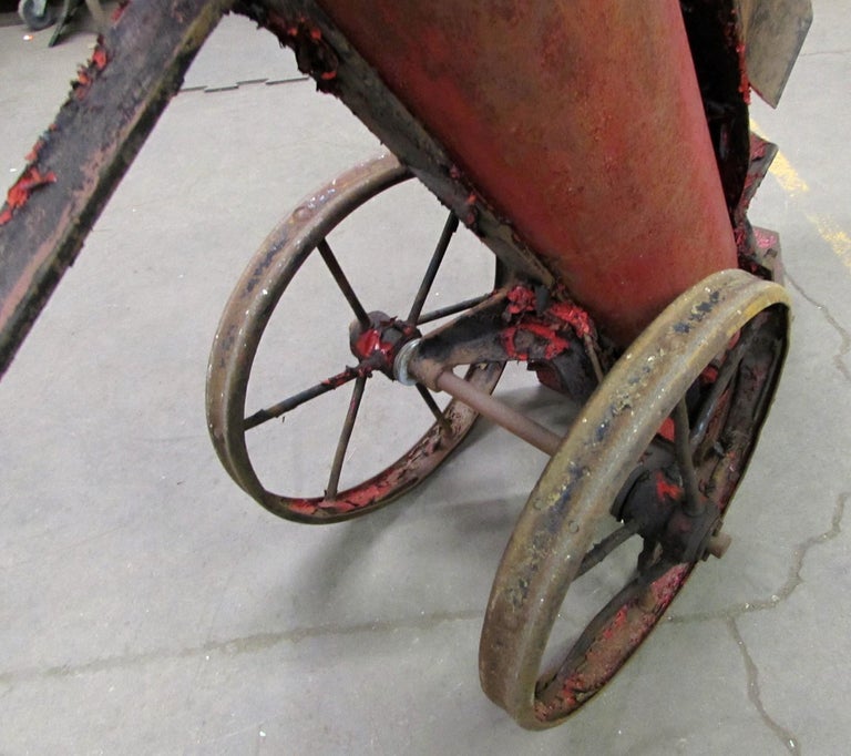 Antique Rolling Red Fire Extinguisher on Cart w Cast Iron Wheel For ...