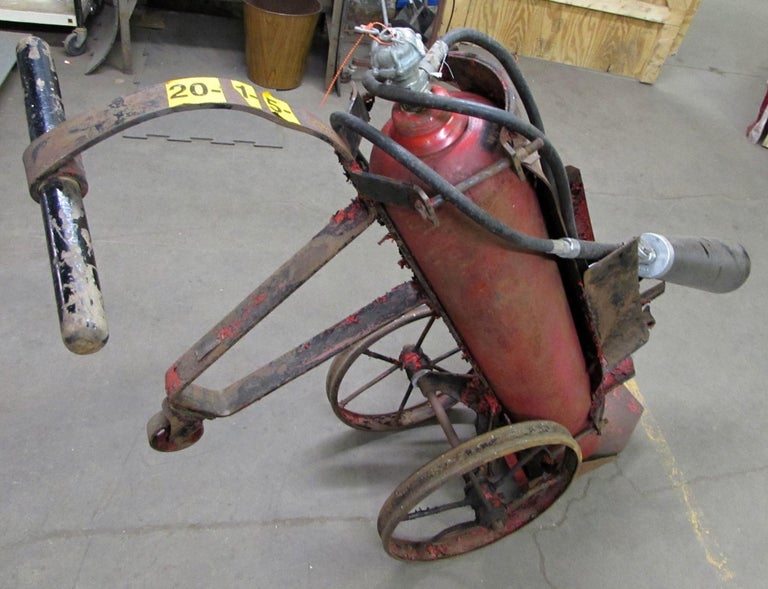 Antique Rolling Red Fire Extinguisher on Cart w Cast Iron Wheel For ...