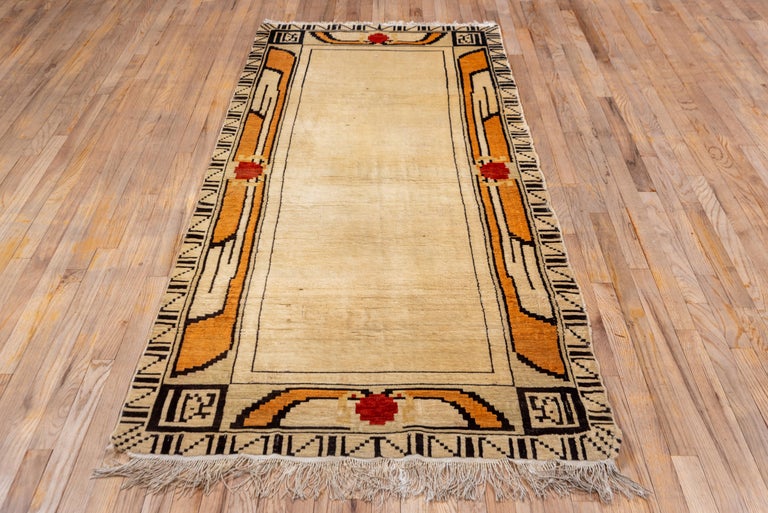 Antique Romanian Art Deco Rug, Solid Field, Black and Gold Borders at ...