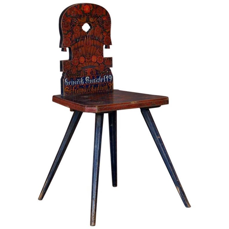 Antique Romanian Folk Art Painted Country Chair at 1stDibs | antique ...