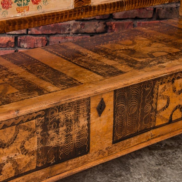 Antique Romanian Folk Art Painted Storage Bench at 1stDibs