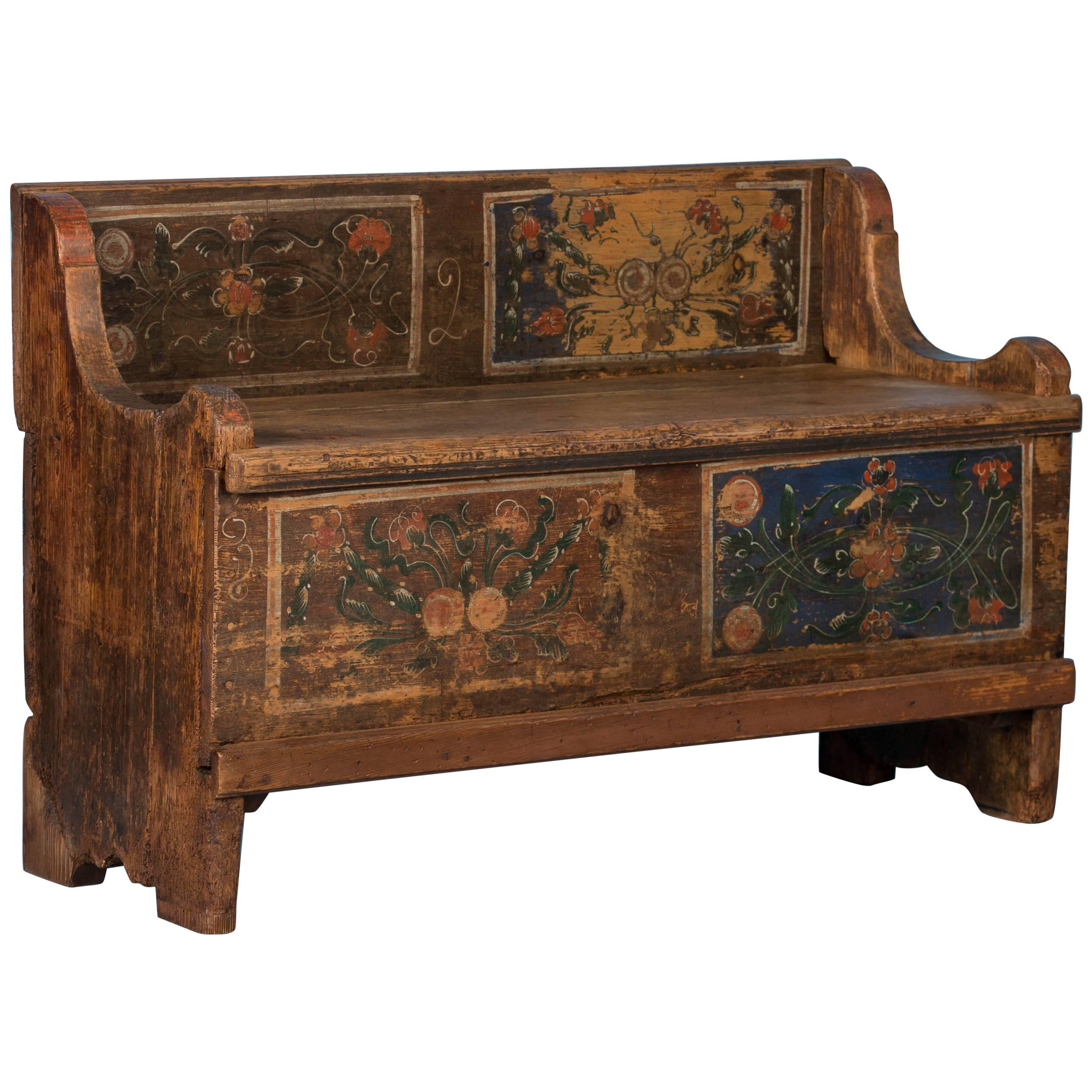Antique Romanian Folk Art Painted Storage Bench at 1stDibs | antique ...