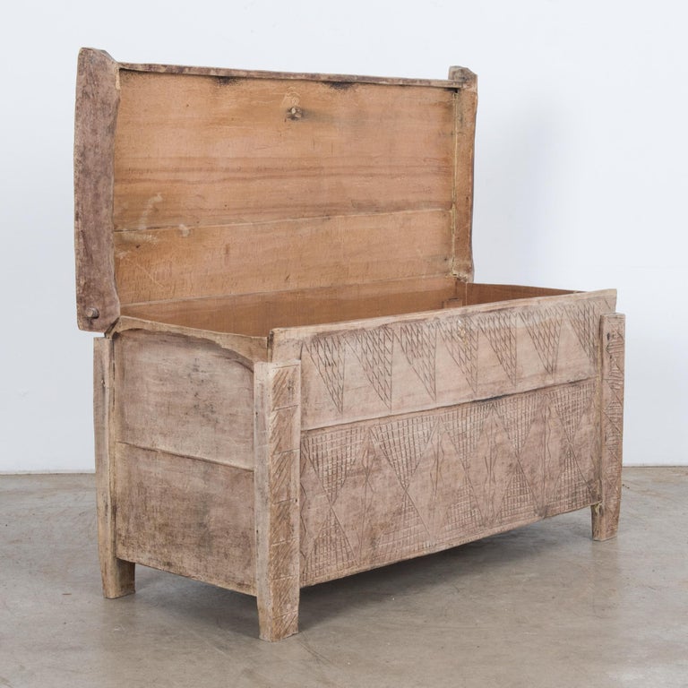 Antique Romanian Primitive Beech Trunk at 1stDibs