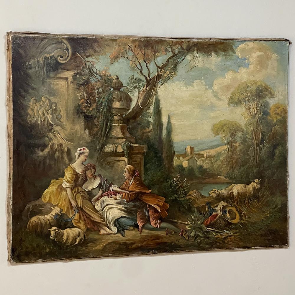 Antique Romantic Oil Painting on Canvas in the Manner of Francois ...