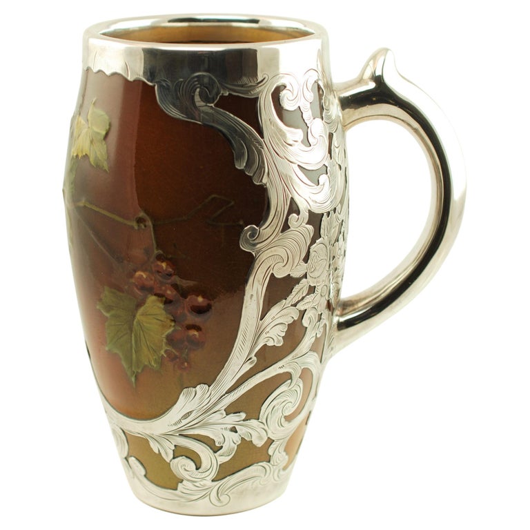 Antique Rookwood Pottery Hand Painted Vessel Gorham Engraved Silver ...