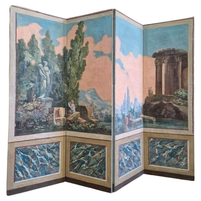 Antique Italian Classical Carved Wood Fabric 3 Panel Folding Screen ...