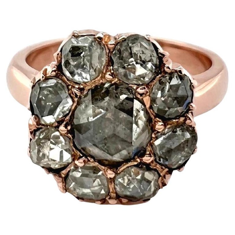 Antique Rose Cut Diamond 14 Karat Rose Gold Foil Back Cluster Ring For ...