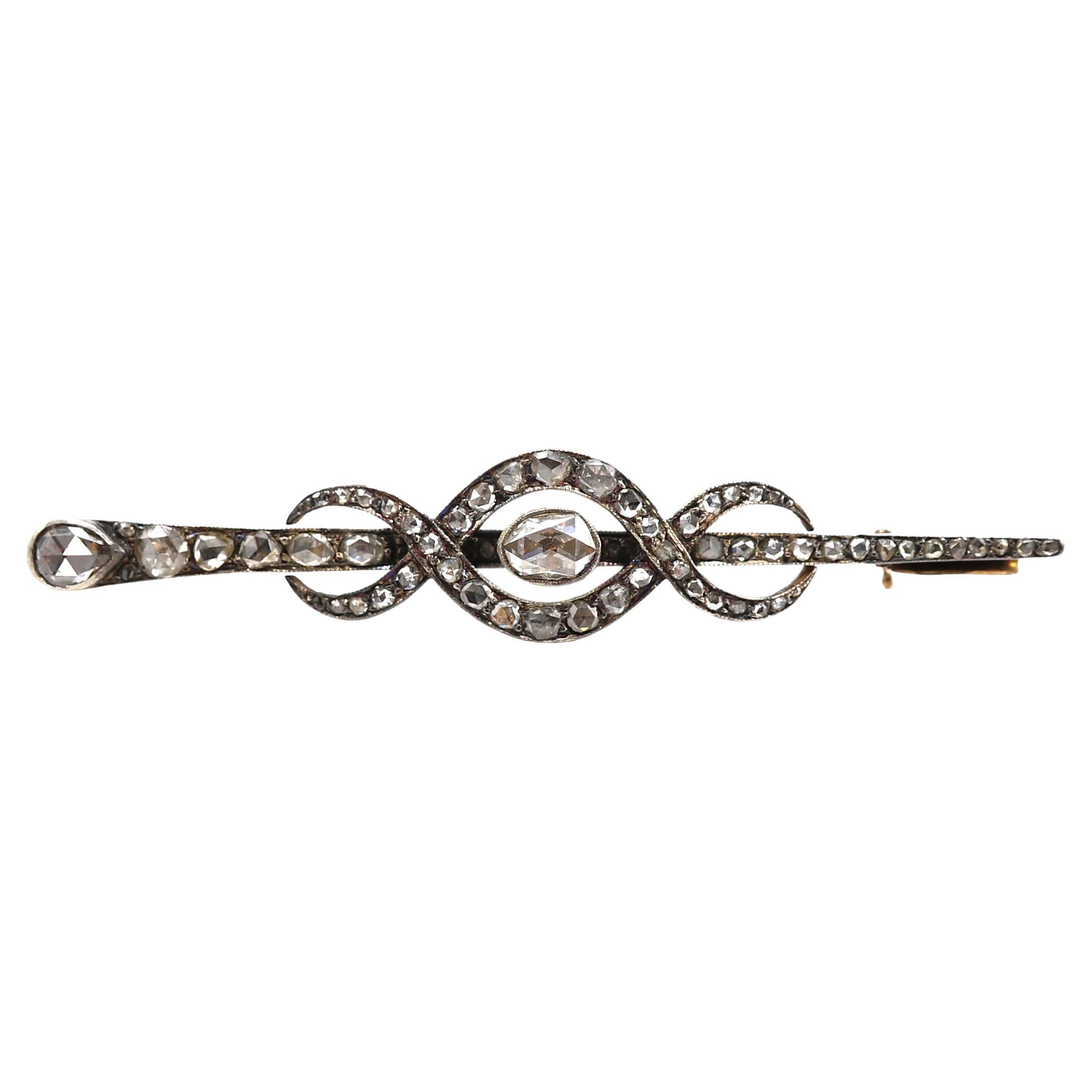 Platinum and Yellow Gold Old European Cut Diamond Bar Pin at 1stDibs