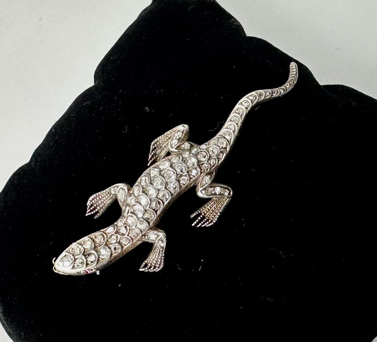 Antique Rose Cut Diamond Lizard Salamander Chameleon Brooch Pin ...
