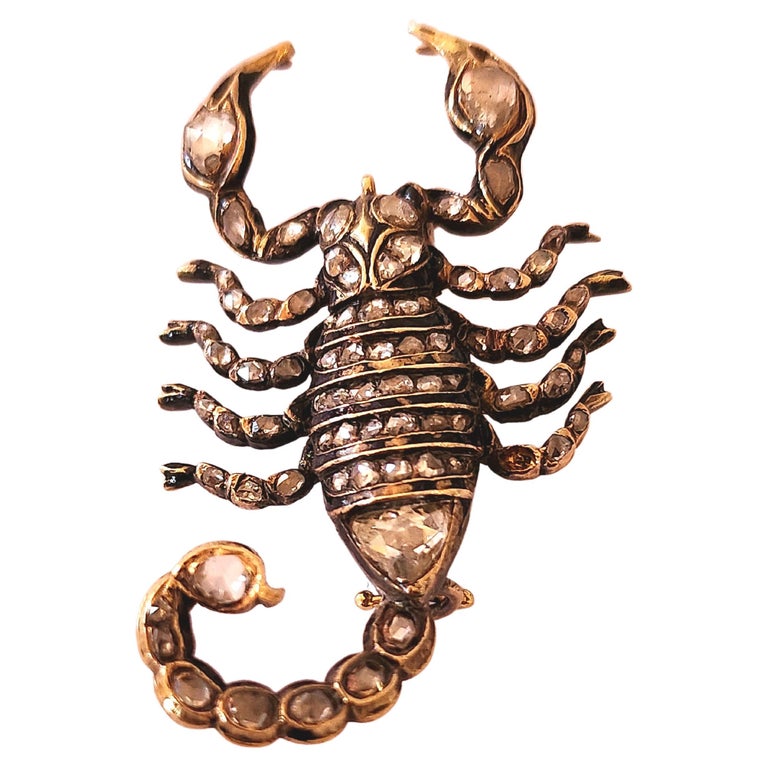 Antique Rose Cut Diamond Scorpion Brooch For Sale at 1stDibs