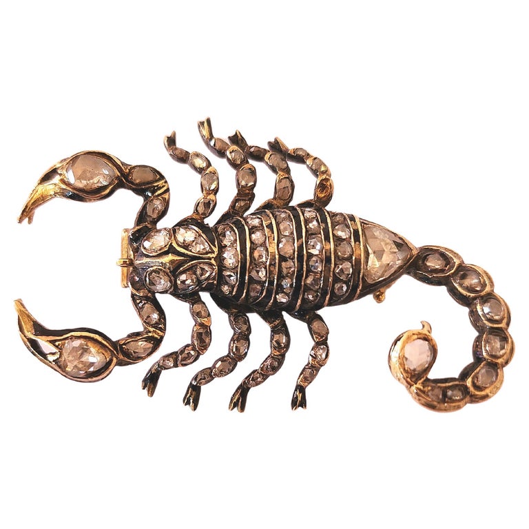 Antique Rose Cut Diamond Scorpion Brooch For Sale at 1stDibs