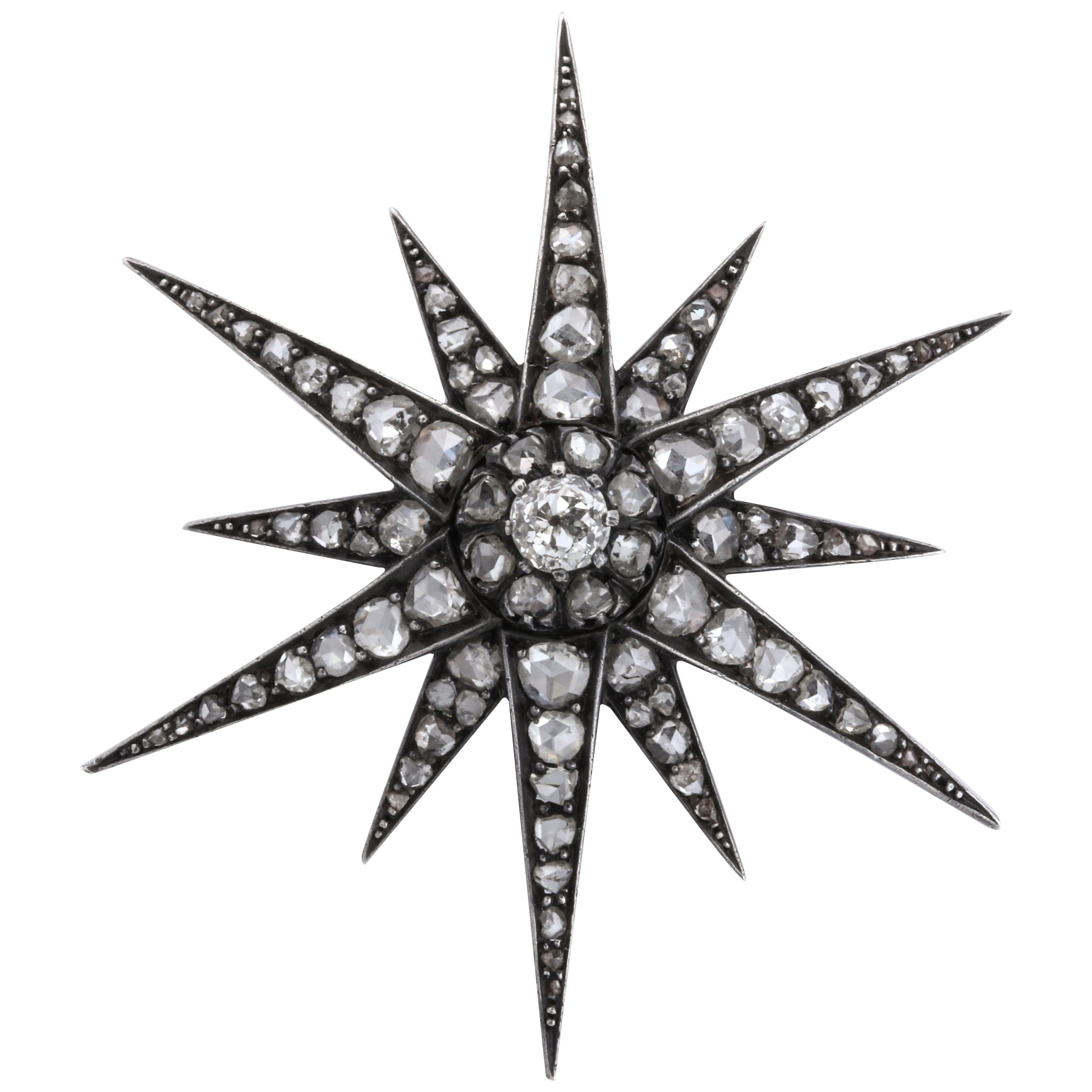 Antique Rose Diamond Star Pendant/Brooch at 1stDibs