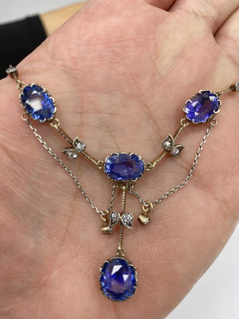 Antique Rose Gold, Platinum, Sapphire and Diamond Swag Necklace For ...