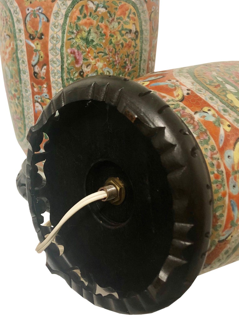 Antique Rose Medalion Vases a Lamps, a Pair For Sale at 1stDibs
