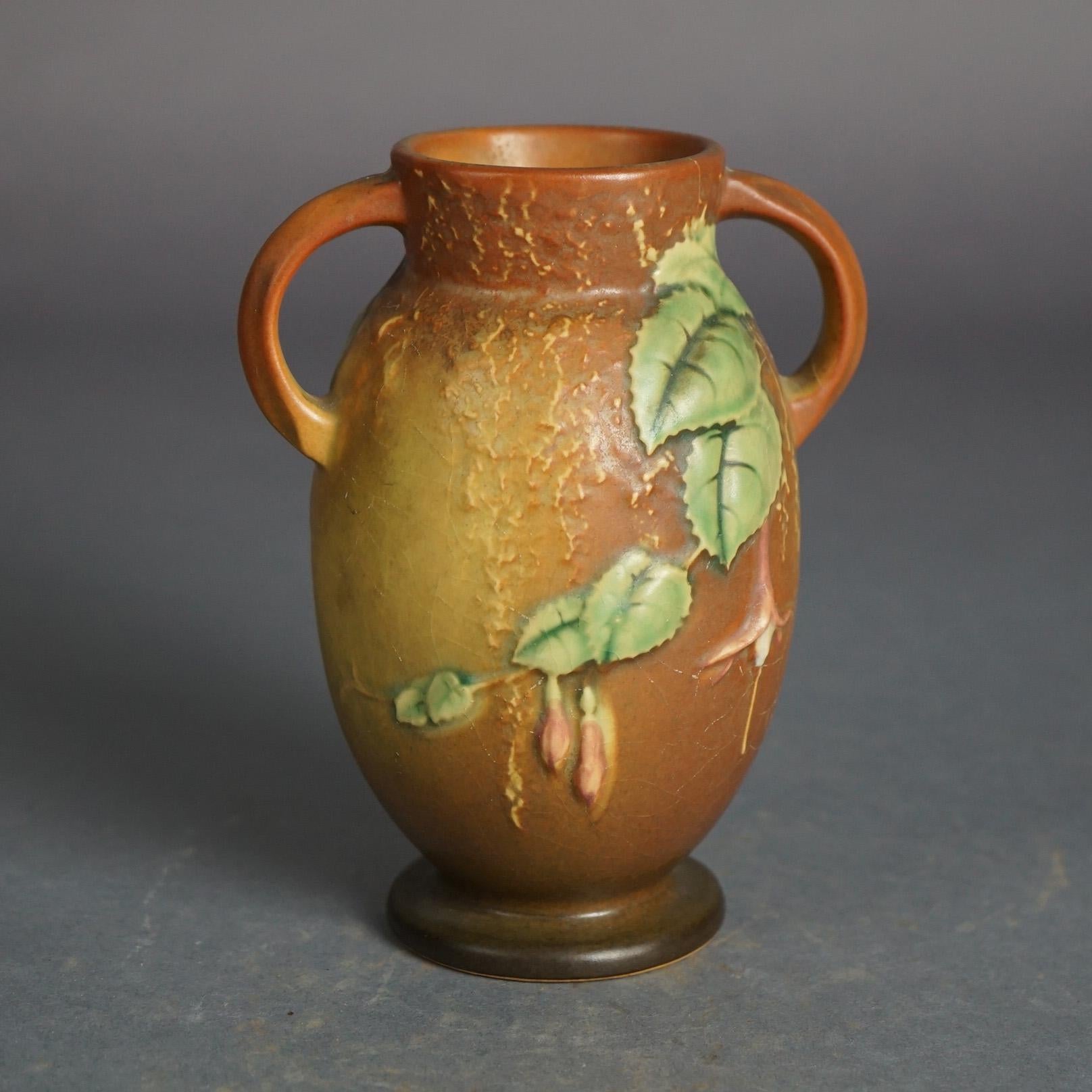 Antique Roseville Art Pottery Brown Vase With Fuchsia Pattern c1938 For ...