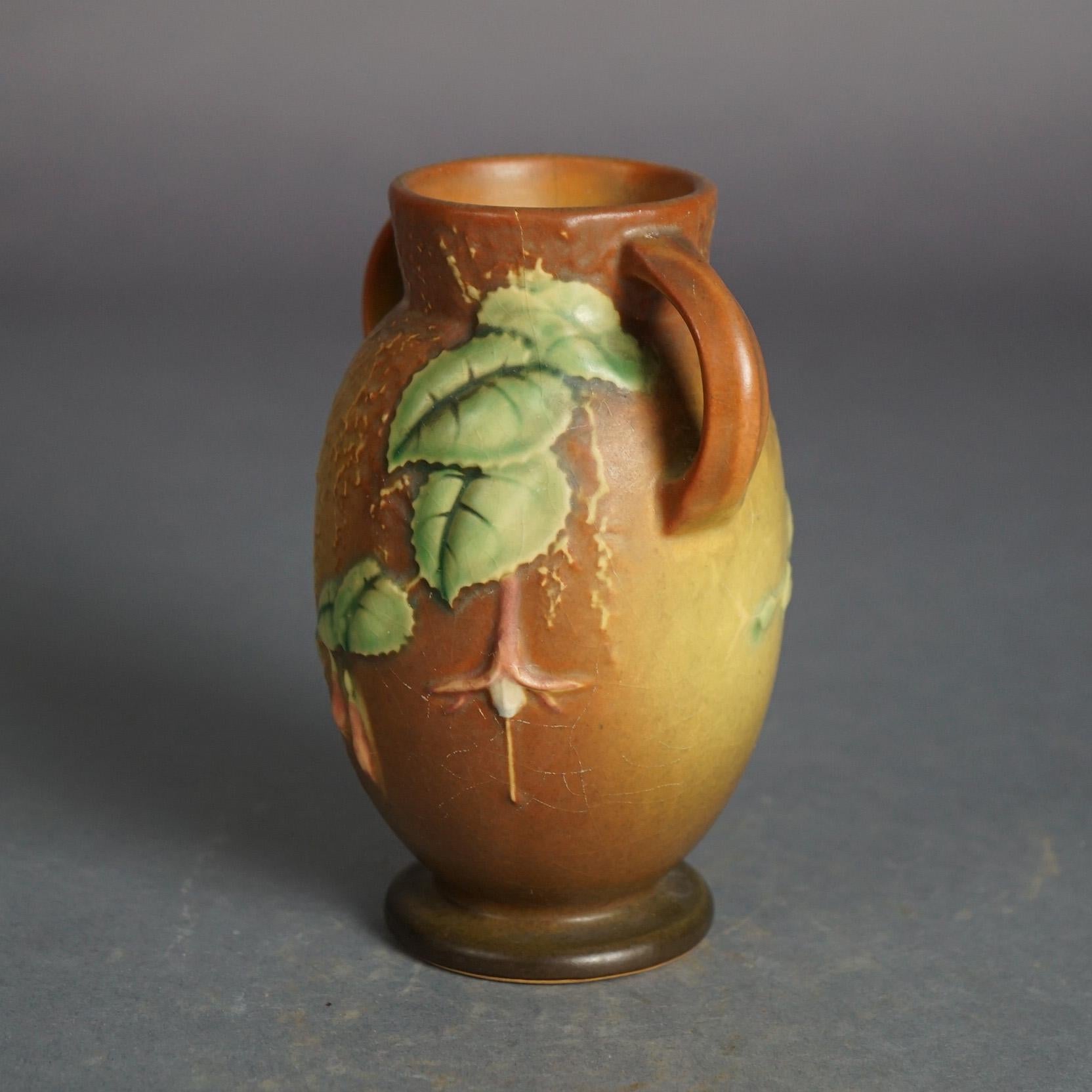 Antique Roseville Art Pottery Brown Vase With Fuchsia Pattern c1938 For ...