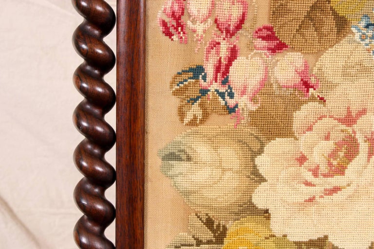Antique Rosewood and Needlepoint Fire Screen For Sale at 1stDibs