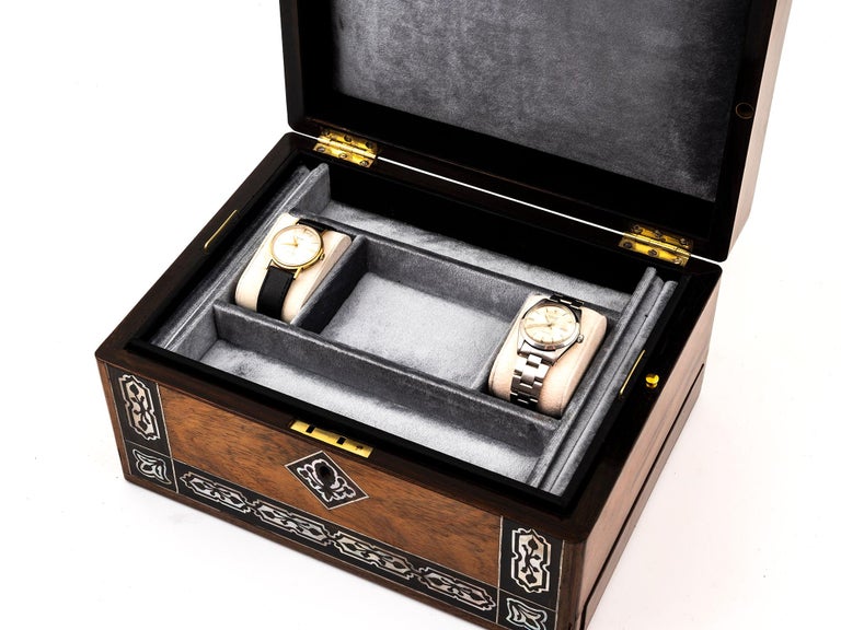 Antique Rosewood Jewellery Box with Symmetrical Mother of Pearl Inlay ...