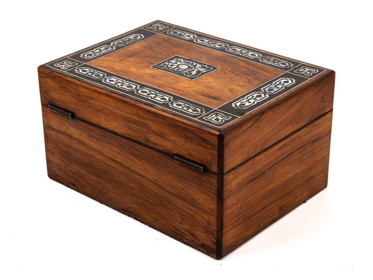 Antique Rosewood Jewellery Box with Symmetrical Mother of Pearl Inlay ...