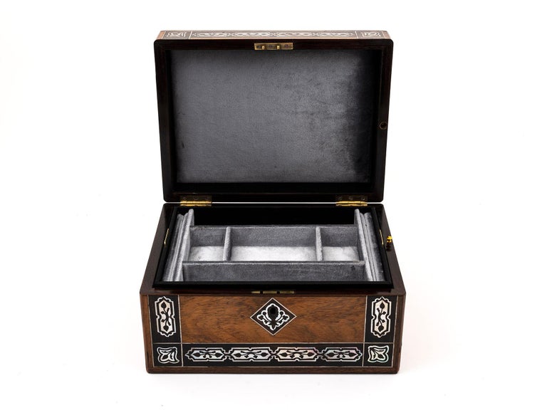 Antique Rosewood Jewellery Box with Symmetrical Mother of Pearl Inlay ...