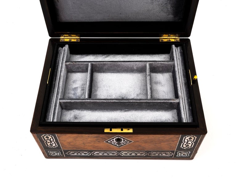 Antique Rosewood Jewellery Box with Symmetrical Mother of Pearl Inlay ...