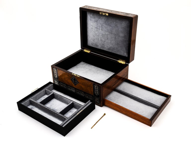 Antique Rosewood Jewellery Box with Symmetrical Mother of Pearl Inlay ...