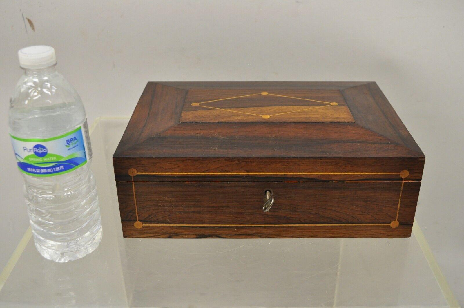 Antique Rosewood Satinwood Inlay Regency Mirror Travel Jewelry Box with ...
