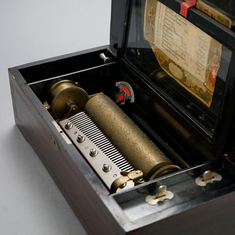 Antique Rosewood Swiss Music Box with Floral Marquetry Inlay, Circa ...