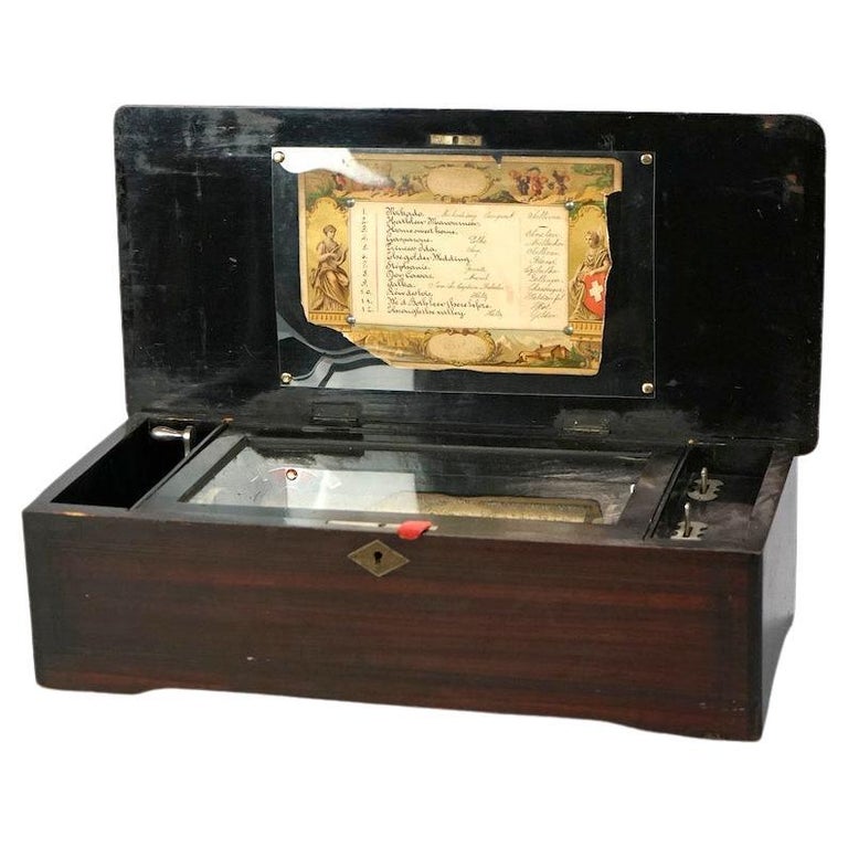 Antique Rosewood Swiss Music Box with Floral Marquetry Inlay, Circa ...
