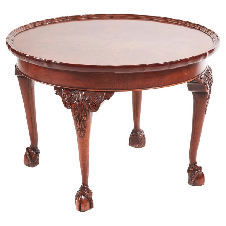 Antique Round Burr Walnut Pie Crust Top Coffee Table c.1920 at 1stDibs