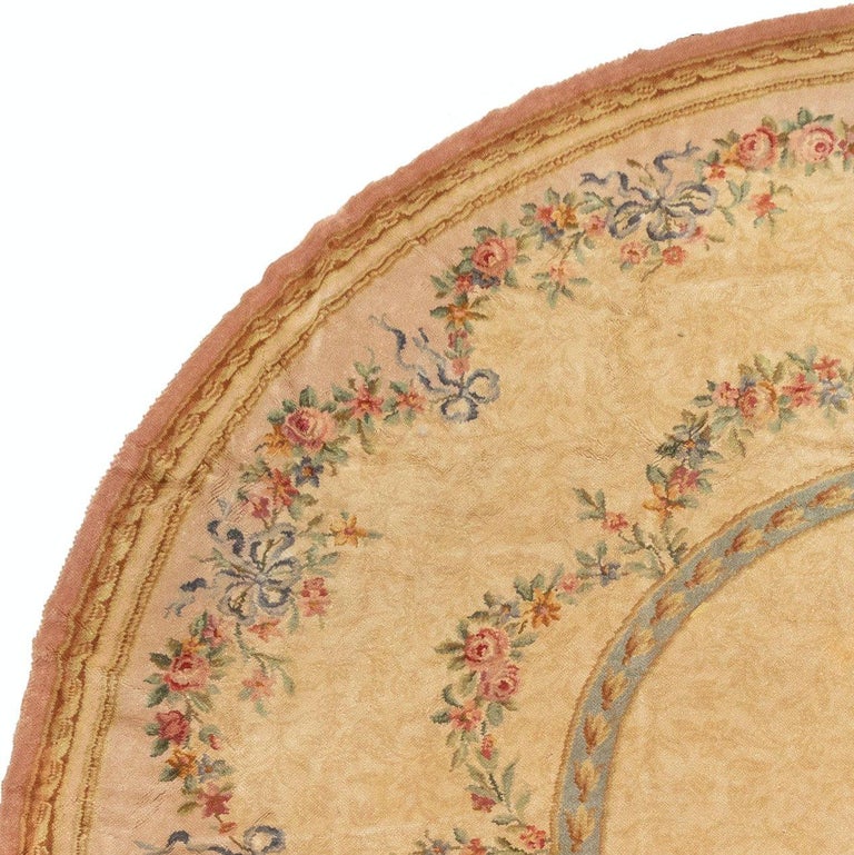 Antique Round Beige Floral Spanish Savonnerie Rug, circa 1940s For Sale ...