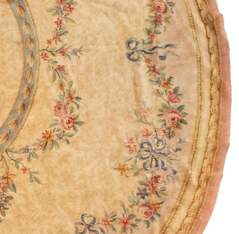 Antique Round Beige Floral Spanish Savonnerie Rug, circa 1940s For Sale ...