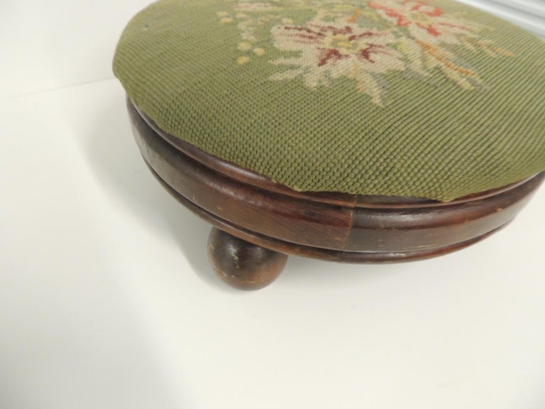 Antique Round Tapestry Upholstered Footstool at 1stDibs