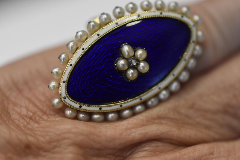 Antique Royal Blue Enamel and Pearl Ring For Sale at 1stDibs | blue ...