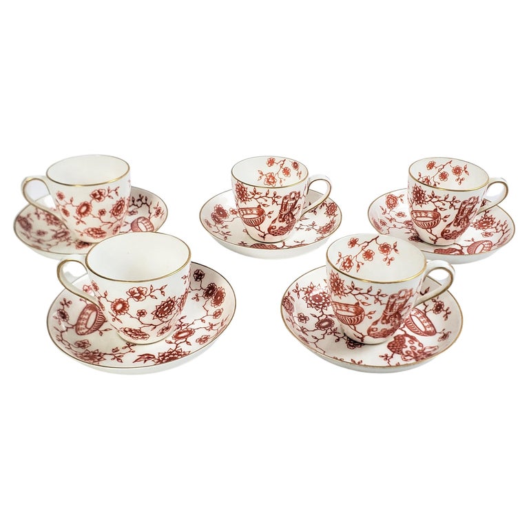 Antique Royal Crown Derby Chinoiserie Styled Five Small Cup and Saucer ...