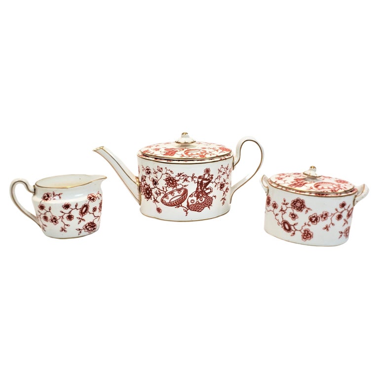 Antique Royal Crown Derby Chinoiserie Styled Teapot, Cream and Sugar ...