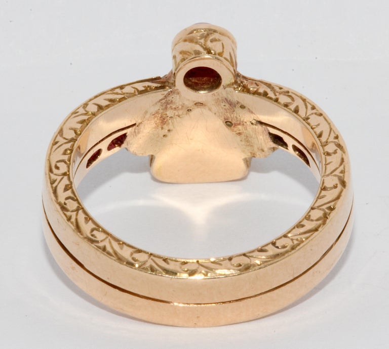 Antique, Royal Gold Ring with Rose Cut Trillion Diamond, Rubies and ...