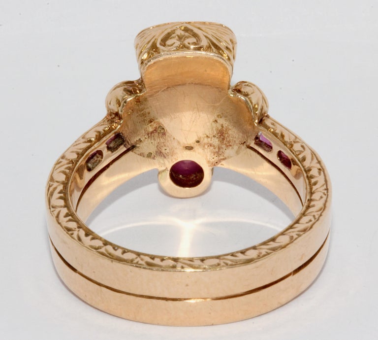 Antique, Royal Gold Ring with Rose Cut Trillion Diamond, Rubies and ...