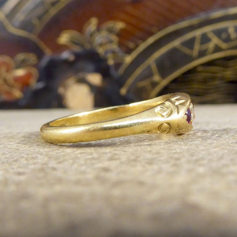 Antique Ruby and Diamond Boat Ring in 18ct Yellow Gold at 1stDibs